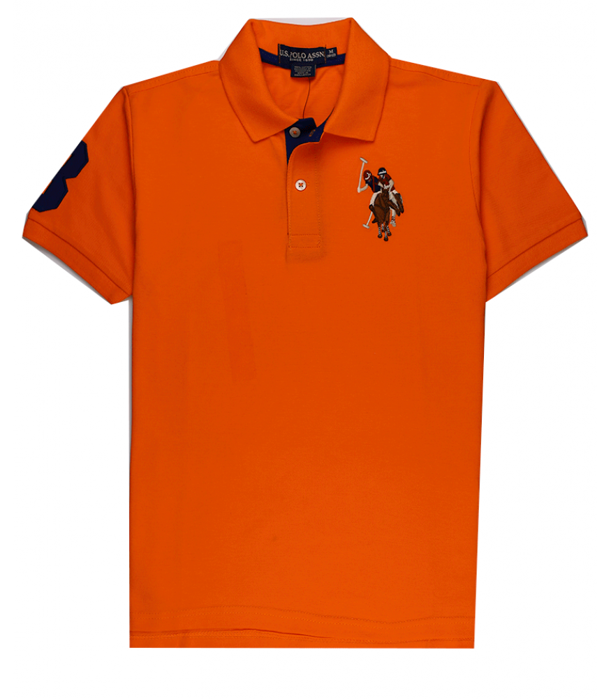 Us Polo Assn Orange Wt Multi Uspa Crest Polo